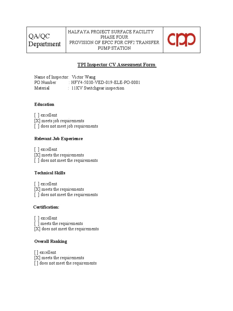 TPI Inspector Assessment Form | PDF