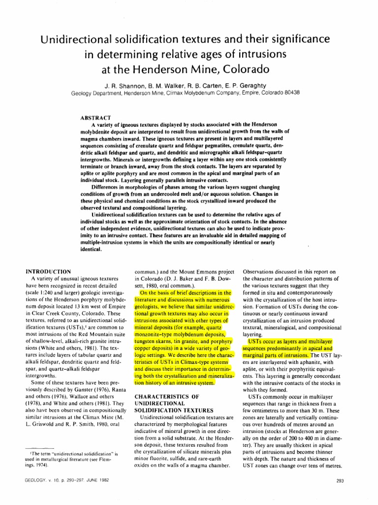 Shannon Et Al 1982 Unidirectional Solidification Textures and Their ...
