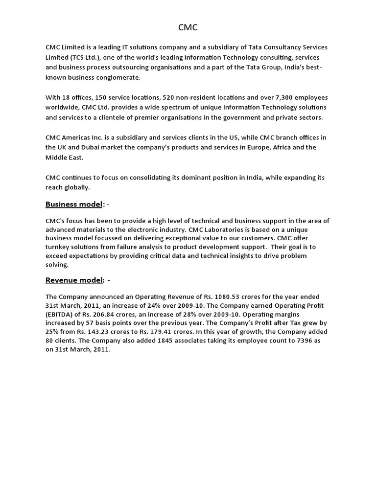 CMC Limited: Global IT Solutions Leader | PDF | Business