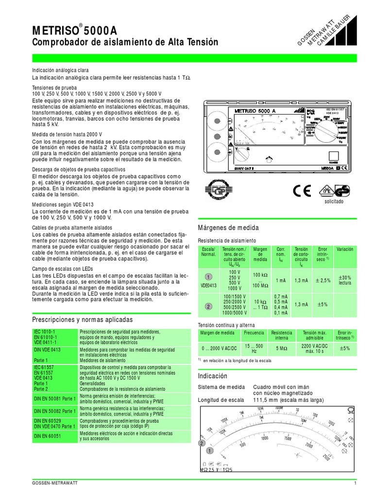 Metriso 5000A Comprobador de Aislamiento | PDF | Aislador (Electricidad ...