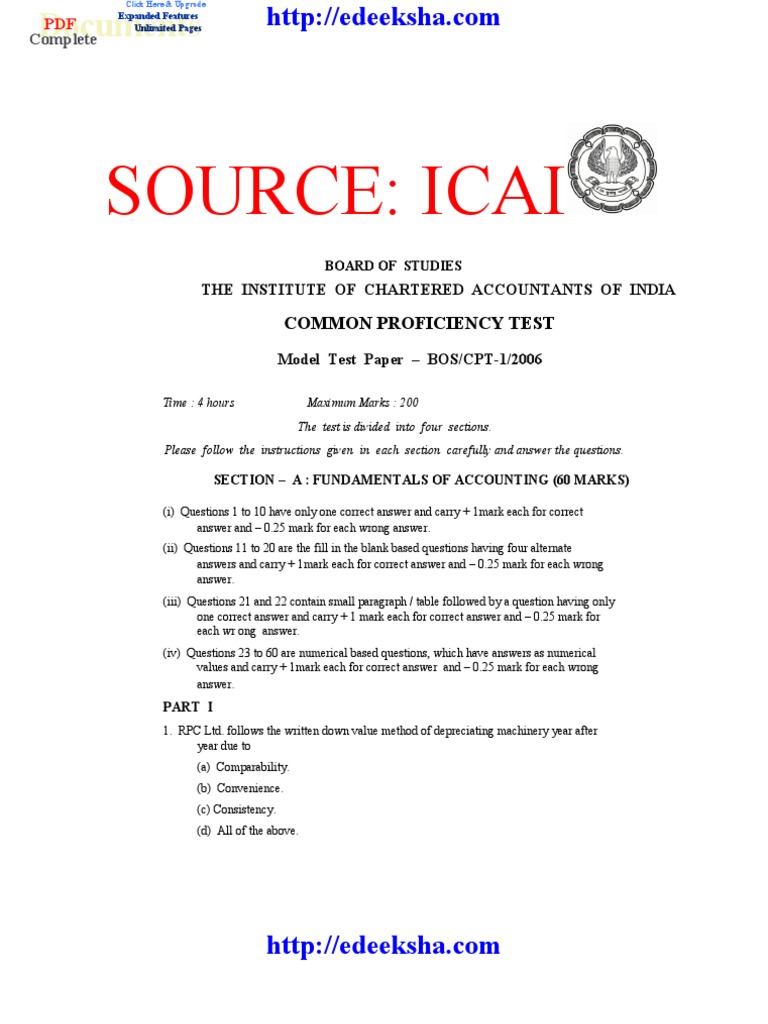 10 CPT Model Papers - With Answers | PDF | Debits And Credits ...