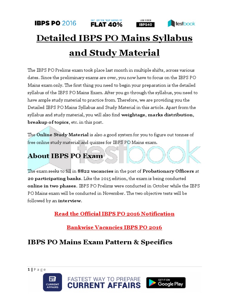 Detailed IBPS PO Mains Syllabus and Study Material | PDF | Phrase | Verb