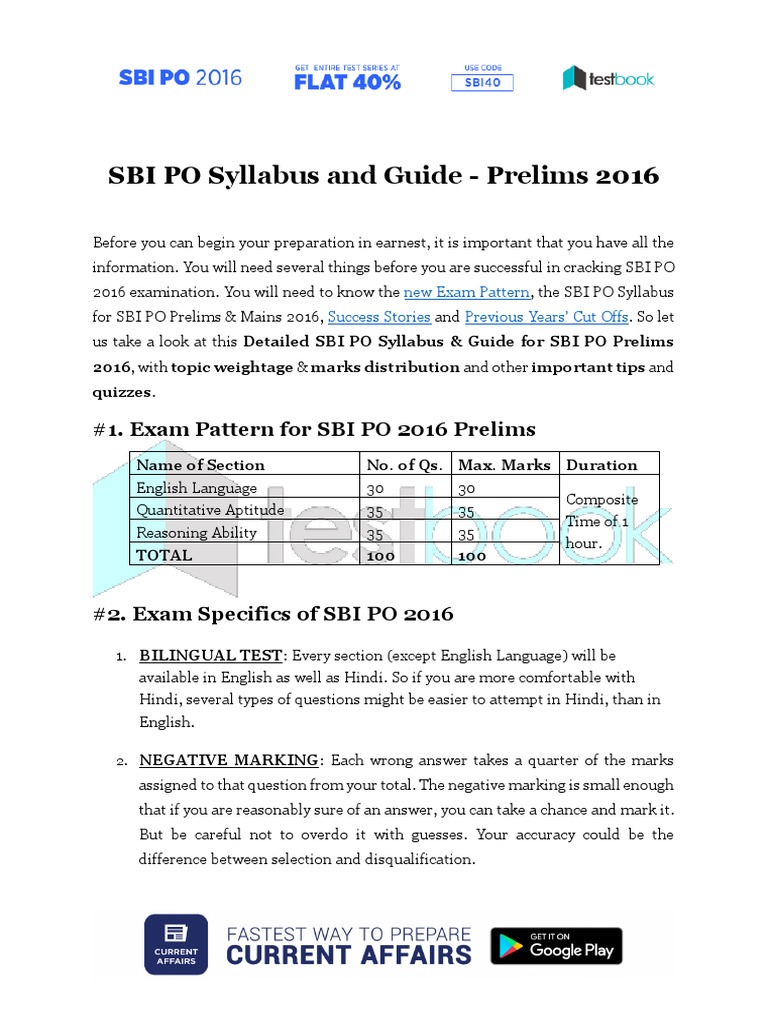 SBI PO Prelims 2016 Syllabus Guide | PDF | Quiz