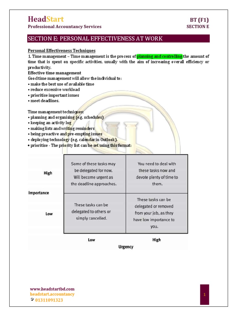 BT Personal Effectiveness Handout | PDF | Goal | Communication