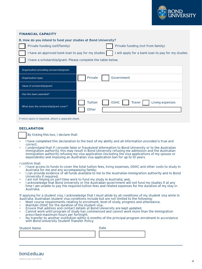 Bond Student GTE Declaration 2019 | PDF | Travel Visa | Diploma