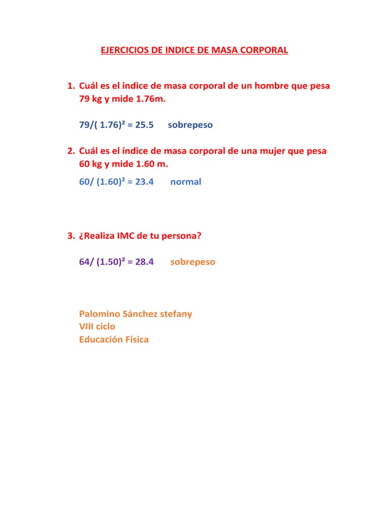 Actividad 06 Ejercicios de Indice de Masa Corporal | PDF