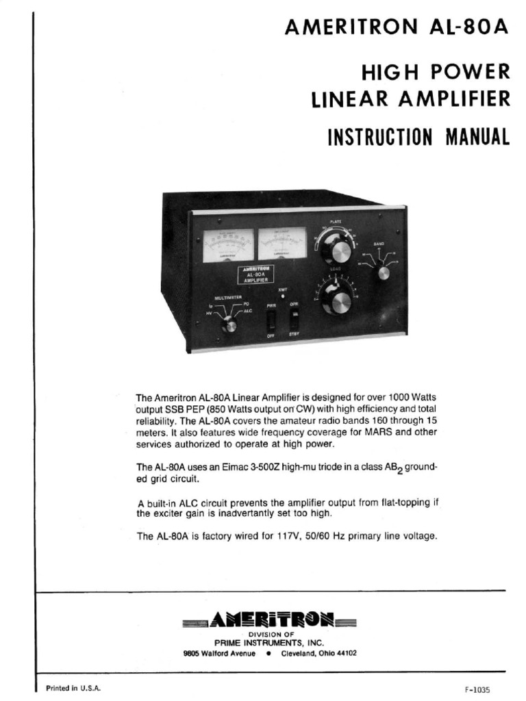 AMERITRON AL 80A User Manual | PDF