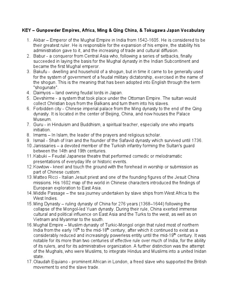 3 Key - Gunpowder Empires Africa Ming Qing China Tokugawa Japan ...