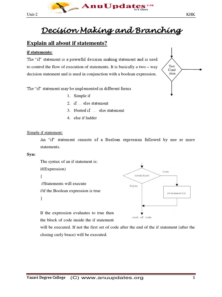 Decision Making and Branching: Explain All About If Statements? | PDF ...