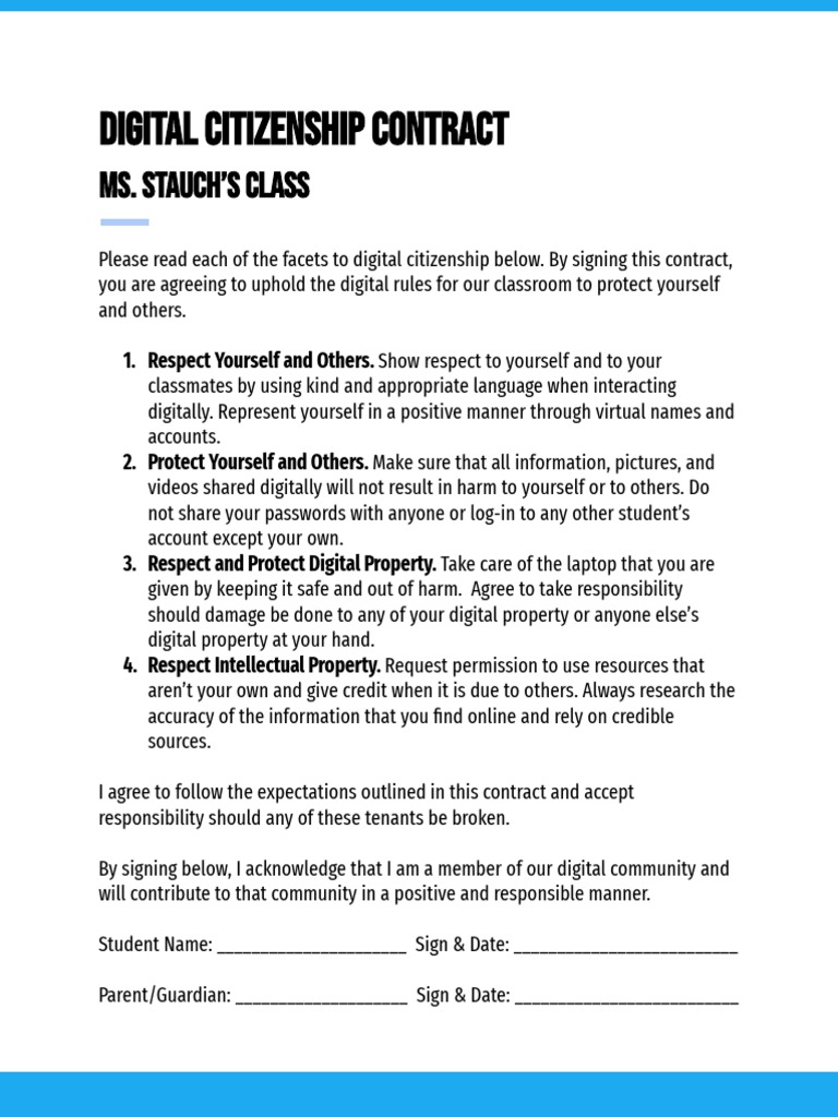 Digital Citizenship Contract 1 | PDF