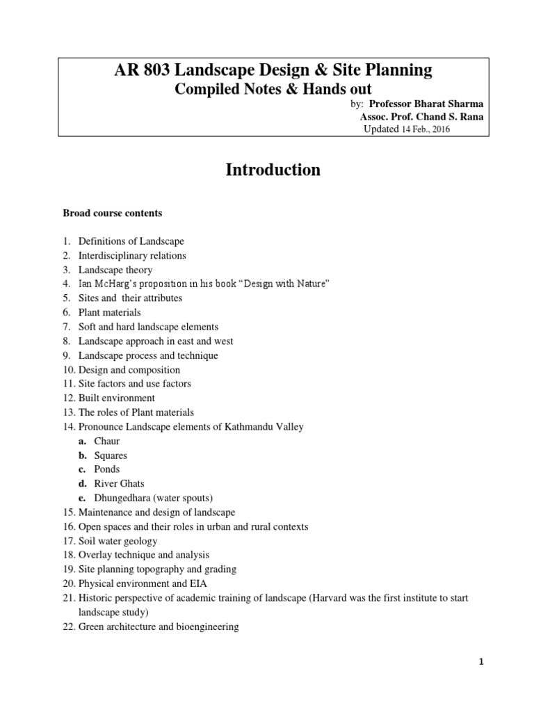 L IX SEM Notes AR 803 Landscape Design Site Planning | PDF | Gardens ...