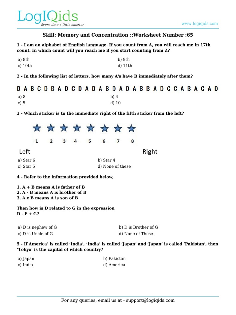 Grade 5 Concentration Worksheet 65 | PDF | Games & Activities ...