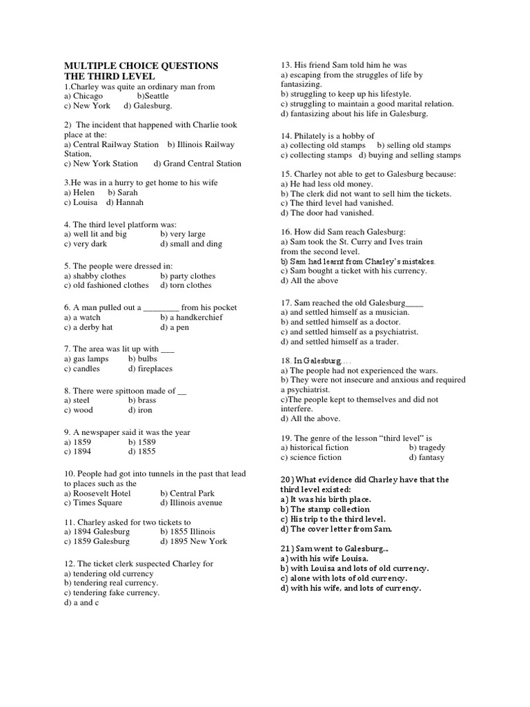 The Third Level MCQ | PDF | Young Adult