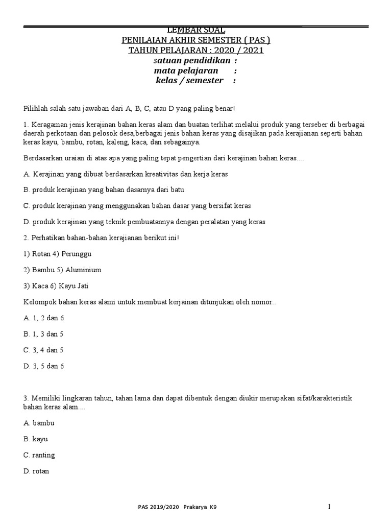 SOAL PAS PRAKARYA 9 Revisi-1 | PDF