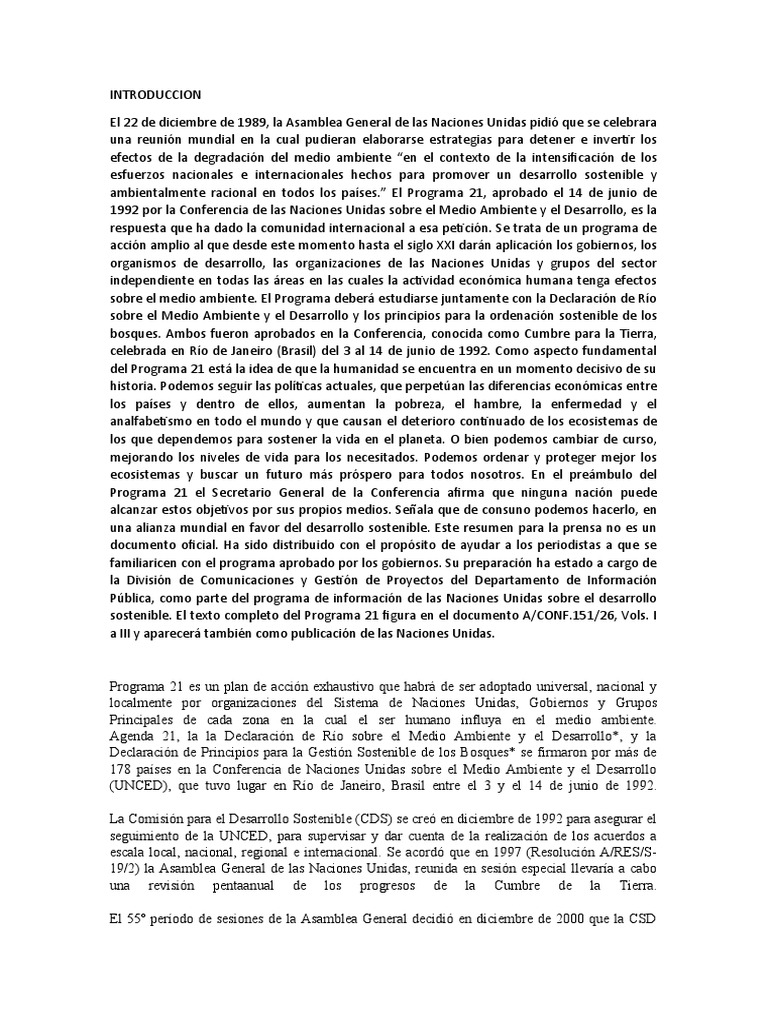 Agenda 21 | PDF | Desarrollo sostenible | Sustentabilidad