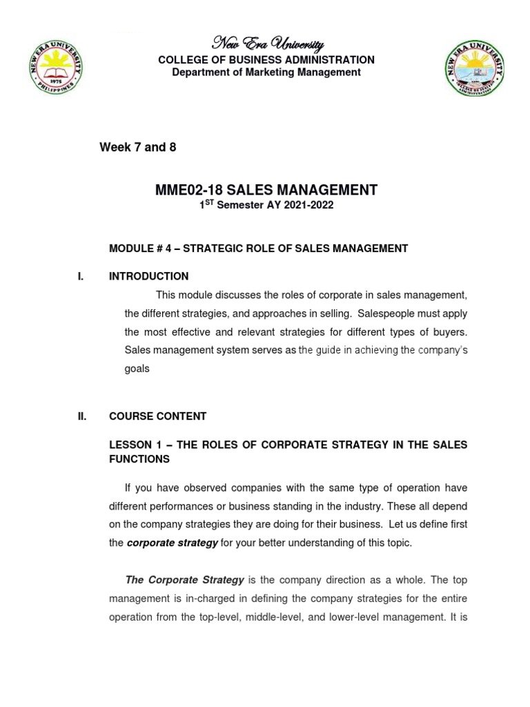 Sales Management Module 4 Students | PDF | Sales | Marketing