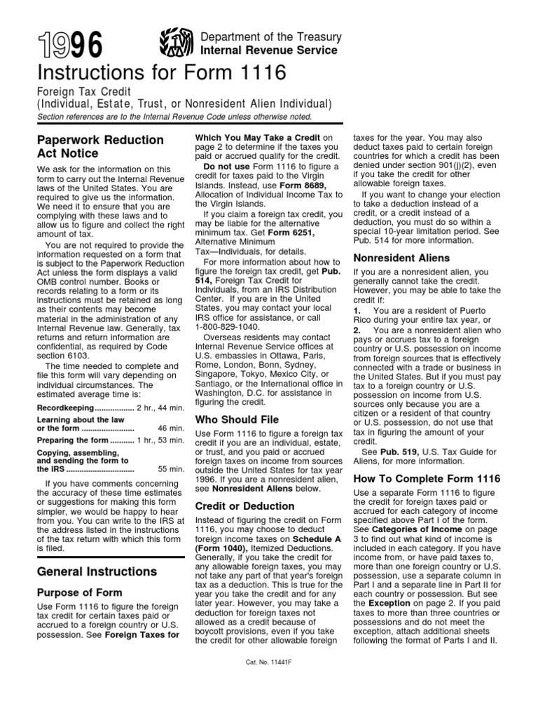 IRS Form 1116 Instructions: Foreign Tax Credit | PDF | Tax Deduction ...