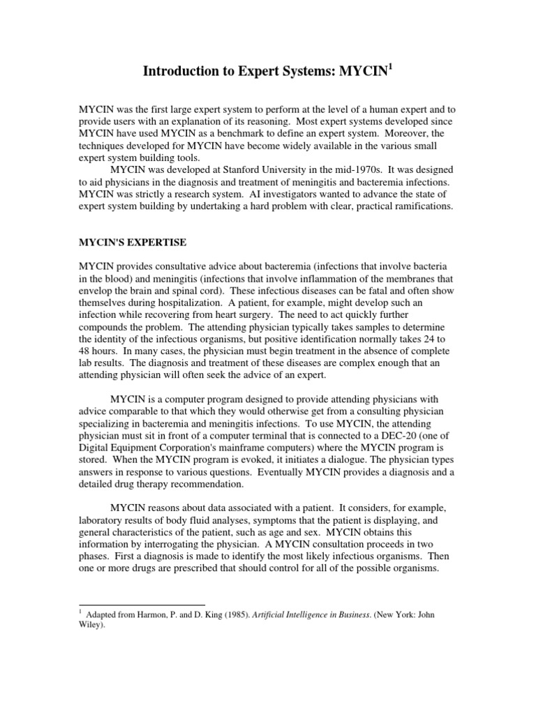 Introduction to Expert Systems - MYCIN | Infection | Public Health