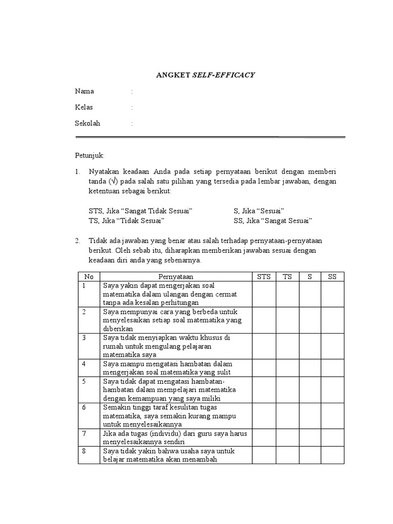 Angket Self-Efficacy | PDF