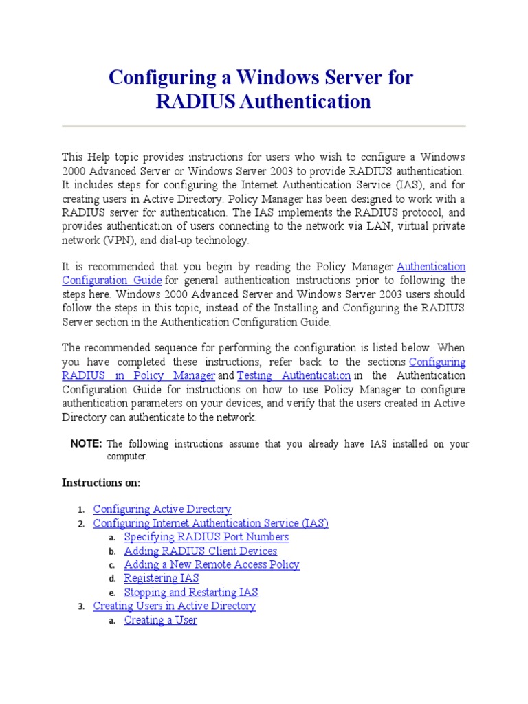 Configuring A Windows Server For RADIUS | PDF | Radius | Active Directory