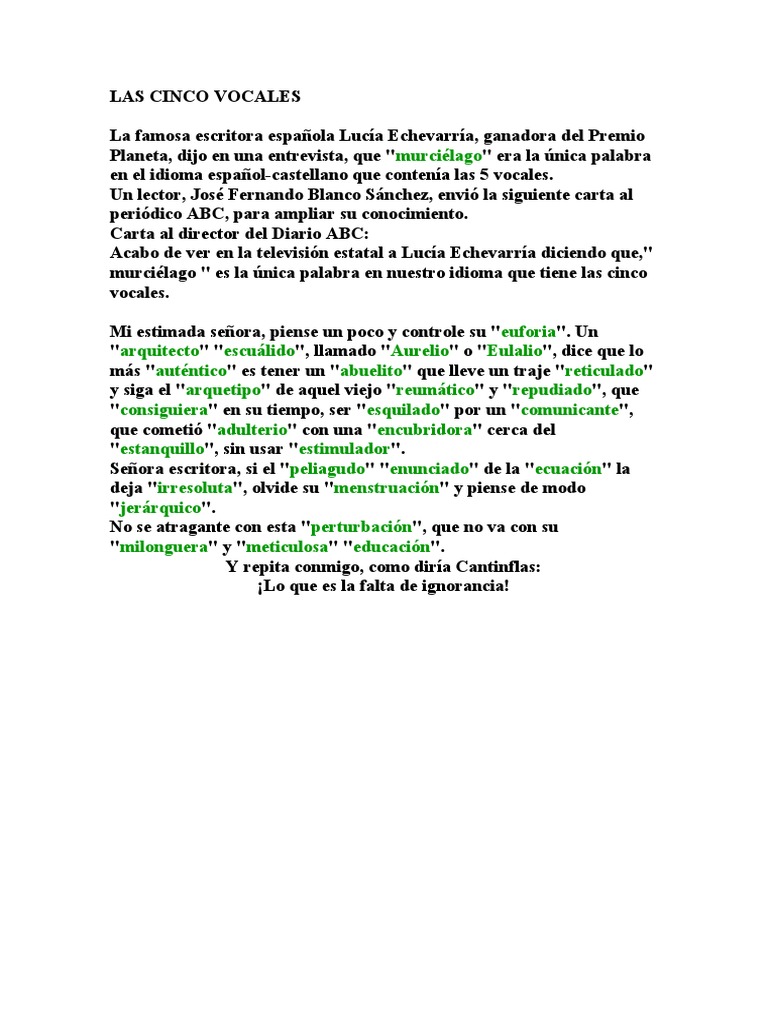 Palabras con las 5 vocales | PDF