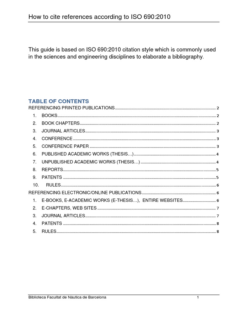 How To Cite References According To ISO 690:2010 | PDF | Books | Thesis