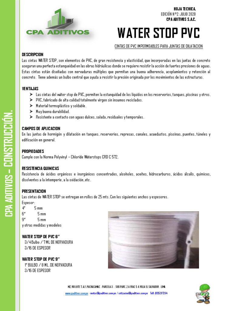 Cintas Water Stop de PVC para Construcción | PDF | Hormigón | Química