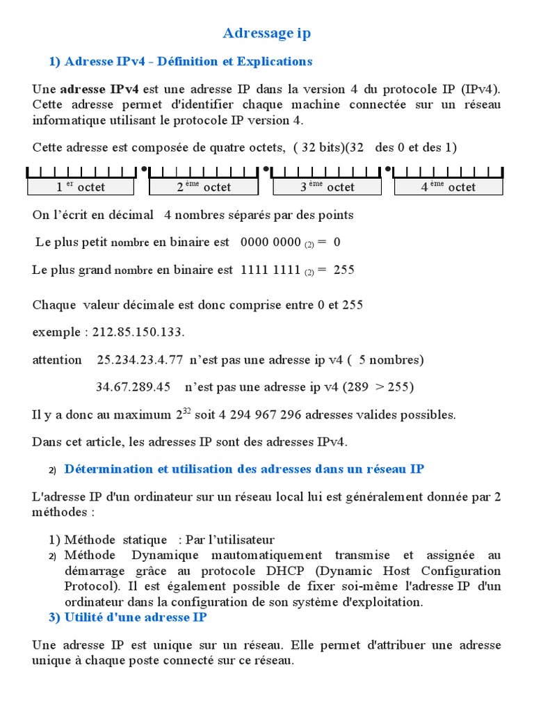 Définition et Utilité de l'Adresse IP | PDF | Adresse IP | Protocoles ...