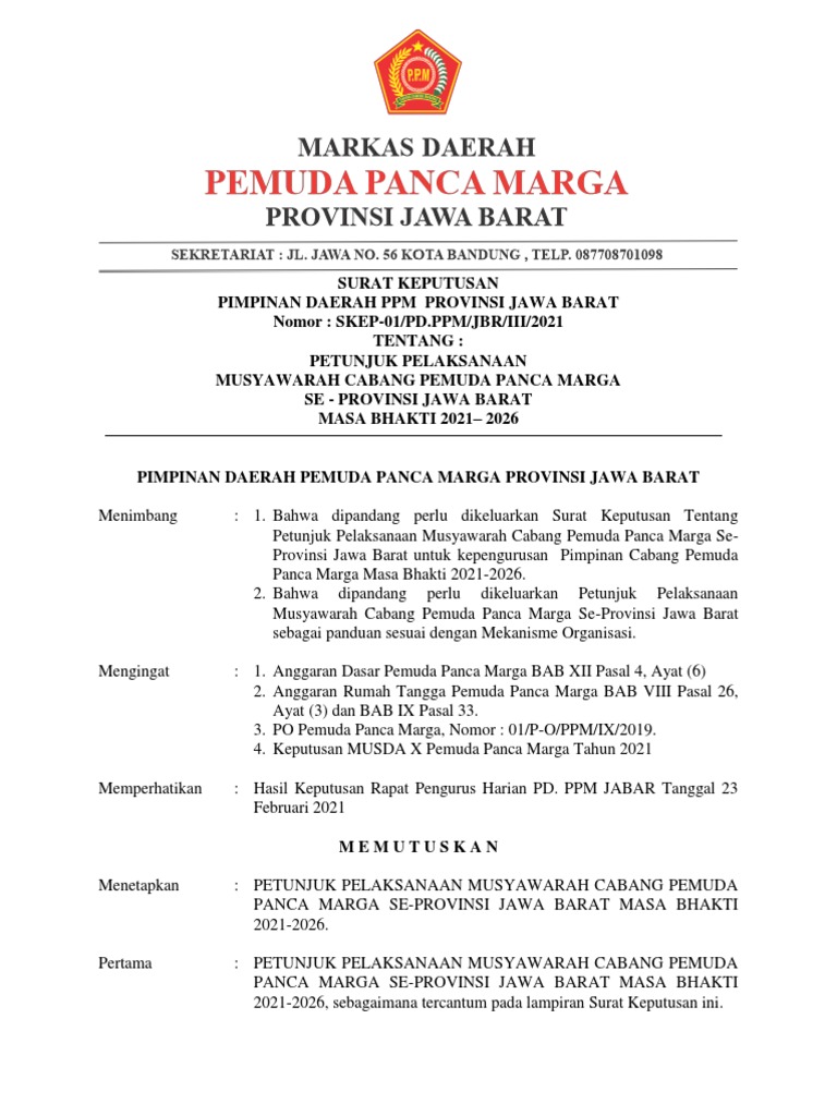 Petunjuk Pelaksanaan Muscab PPM Jabar | PDF