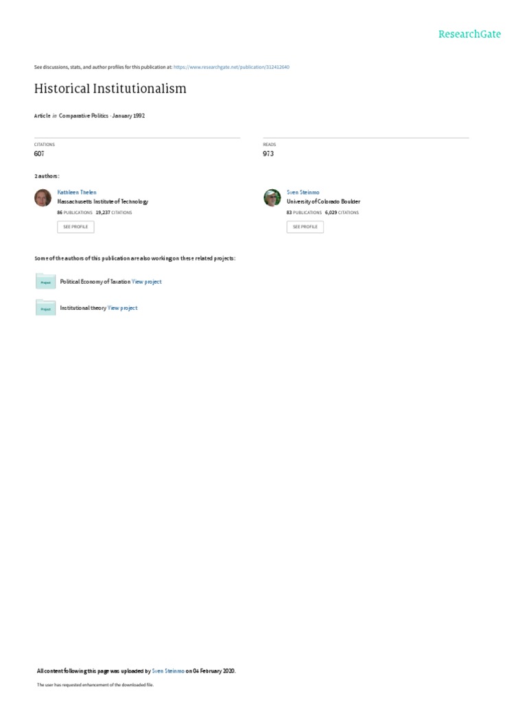 Historical Institutionalism: Comparative Politics January 1992 | PDF ...