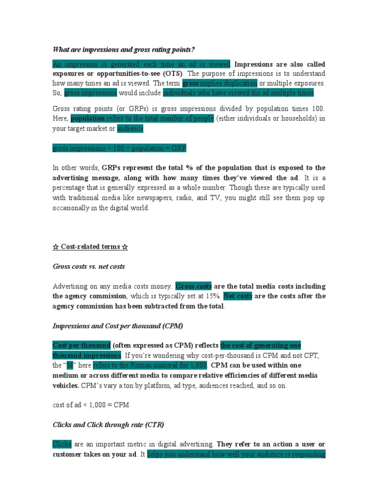 What Are Impressions and Gross Rating Points?: Gross Costs vs. Net ...