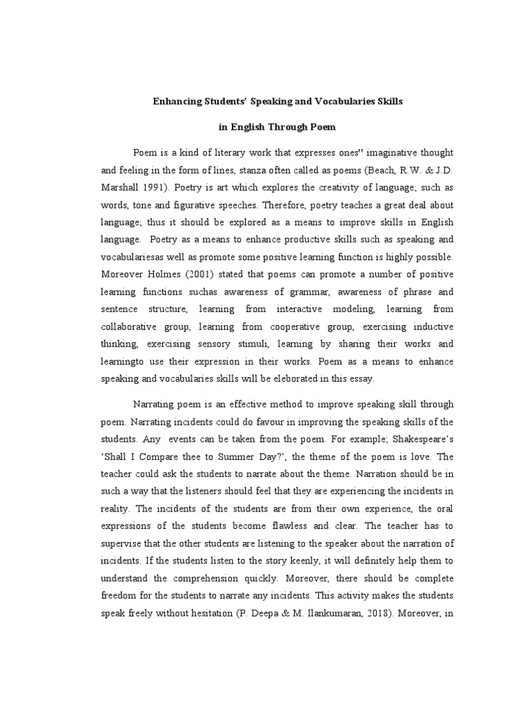 Enhancing Speaking and Vocabulary Skills Through Poetry | PDF | Poetry ...
