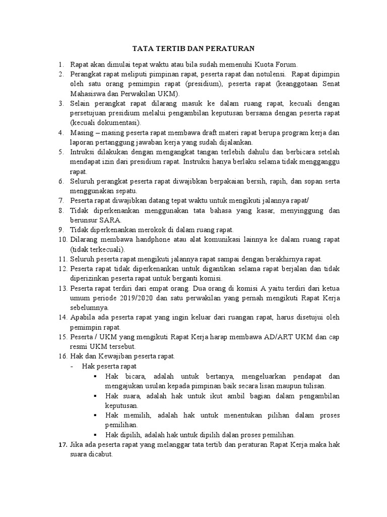 Tata Tertib Dan Peraturan Raker | PDF
