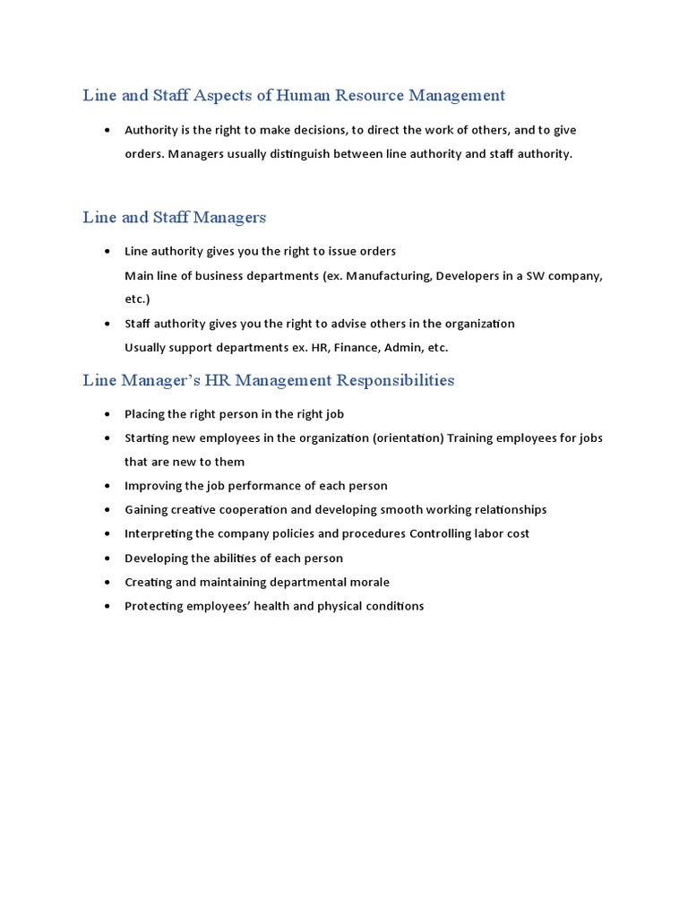 Line vs Staff Authority in HRM | PDF