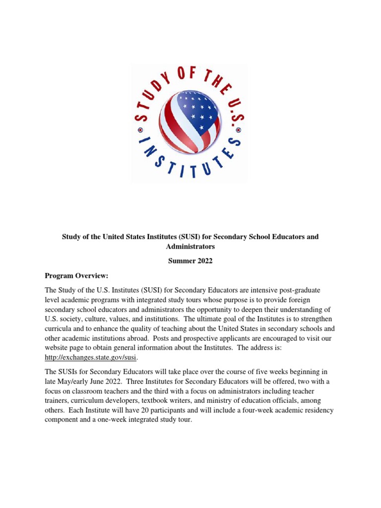 SUSI 2022: US Studies for Educators | PDF | Teachers | Curriculum