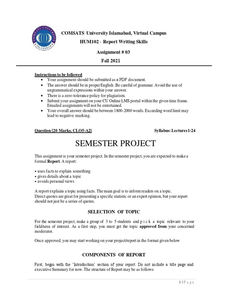 Semester Project Report Guidelines | PDF | Statistics | Cognition
