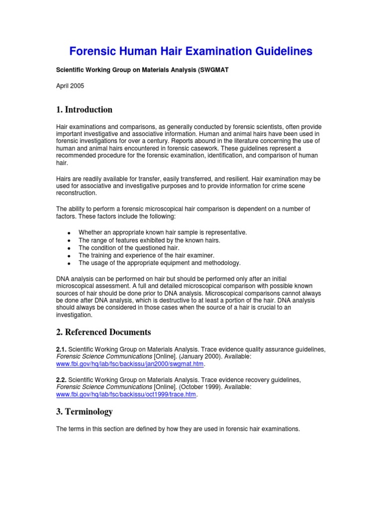Forensic Human Hair Examination Guidelines | PDF | Hair | Dna Profiling