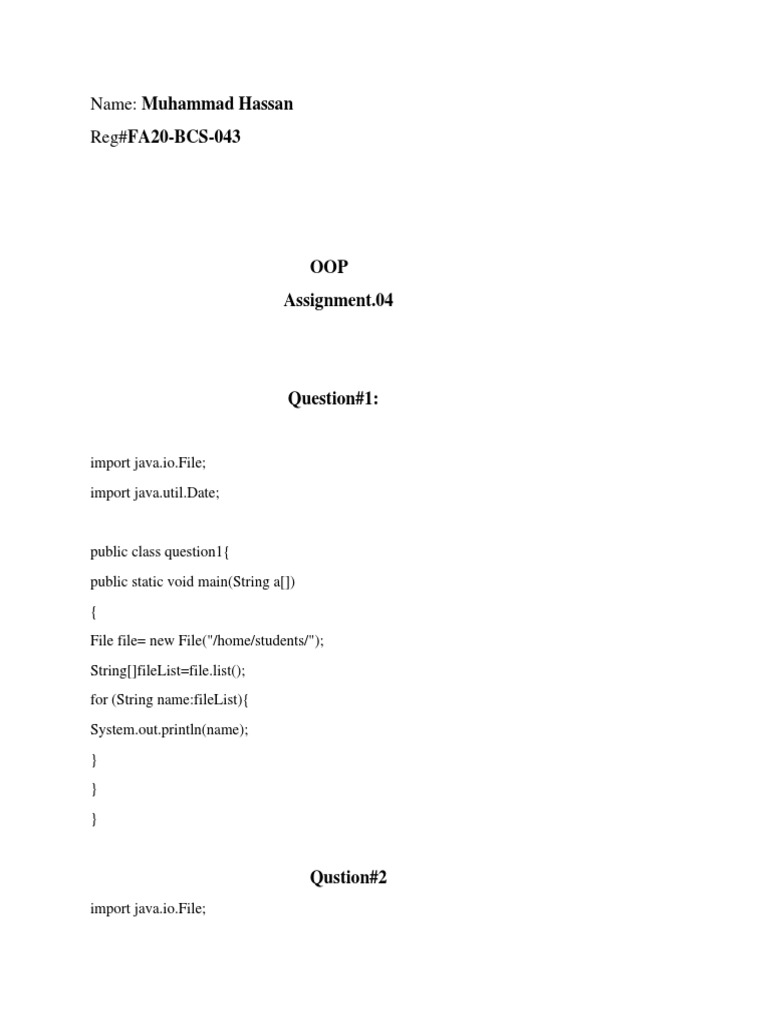 Fa20-Bcs-043 (Oop Lab) Asiignment | PDF | Information Technology Management | Computer Programming