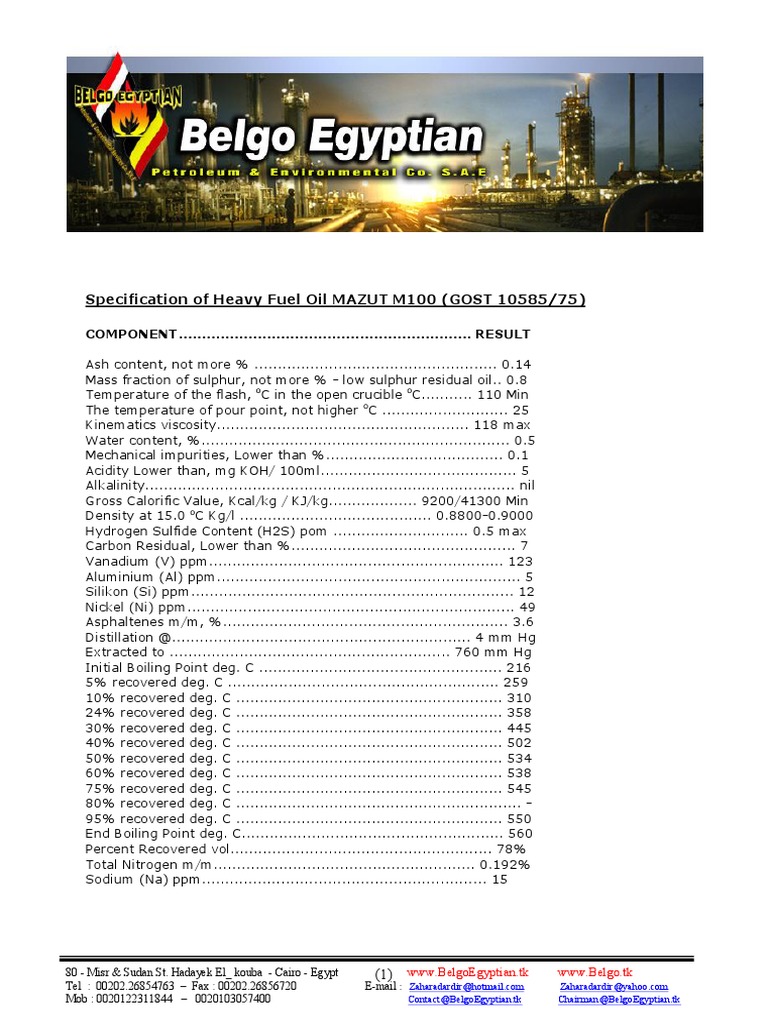 Mazut M100 10585-75-90 & Gasoil D2 Gost 305-82 | PDF | Sulfur | Fuel Oil