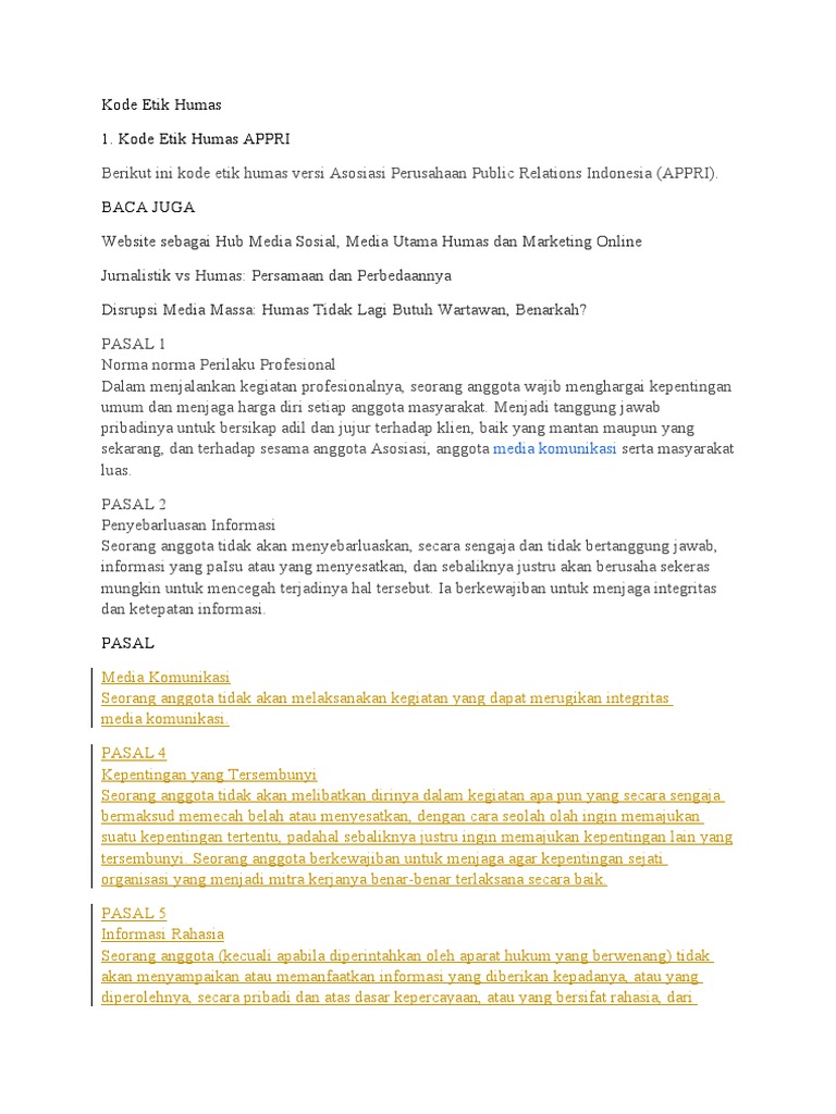 Kode Etik Humas | PDF | Ilmu Sosial