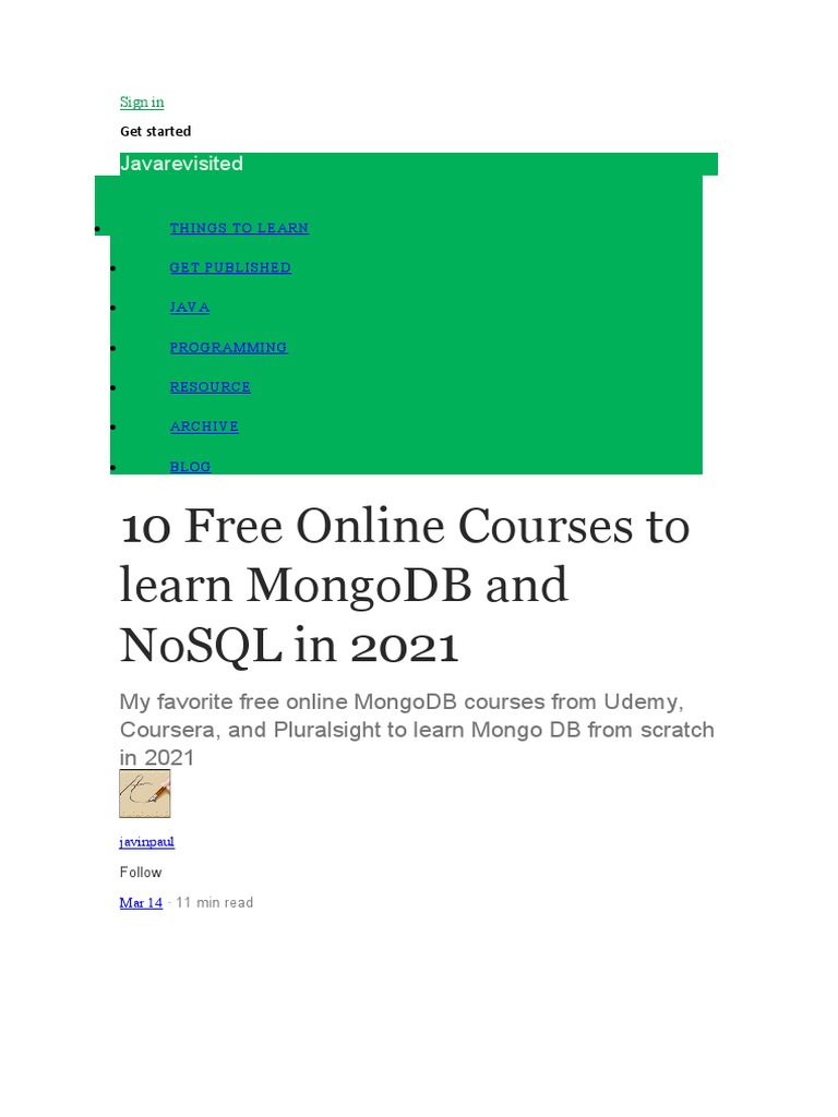 10 Free Online Courses To Learn Mongodb and Nosql in 2021 ...