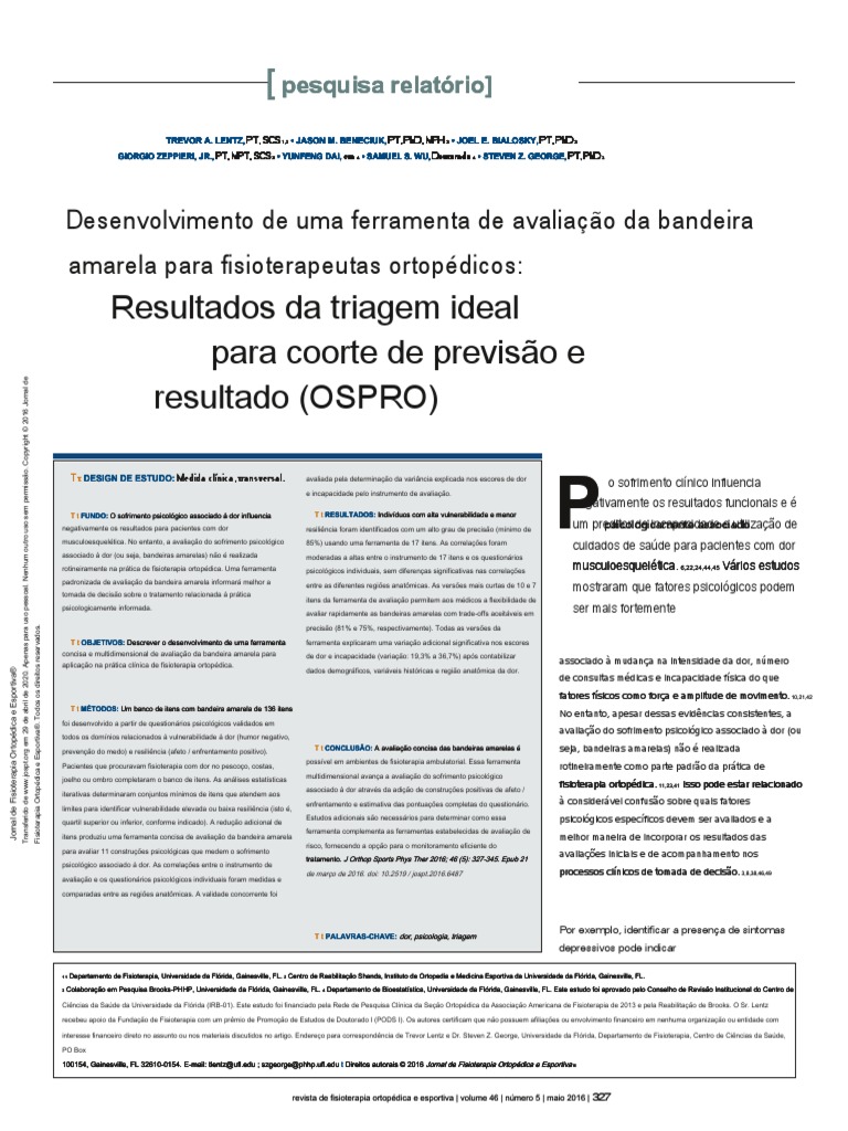 Jospt.2016 OSPRO - En.pt | PDF | Psicologia | Dor