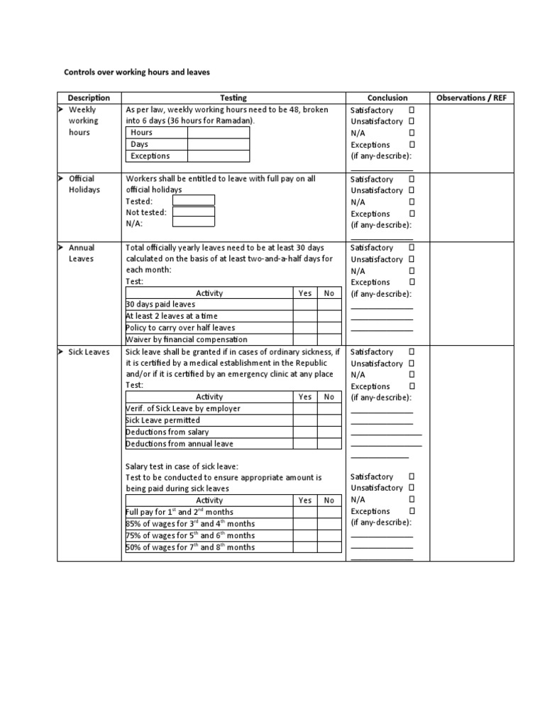 Checklist | PDF | Sick Leave | Employment