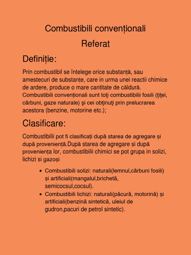 Combustibili Convenționali Referat Definiție | PDF