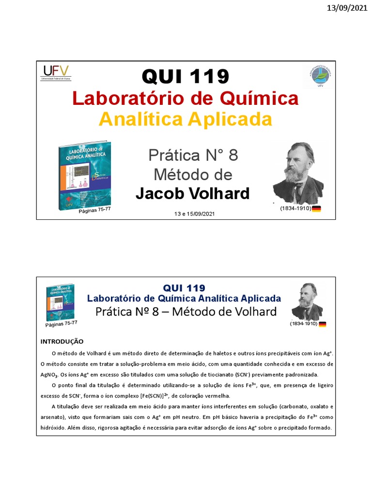 Aula 08 - Método de Volhard | PDF | Química | Titulação