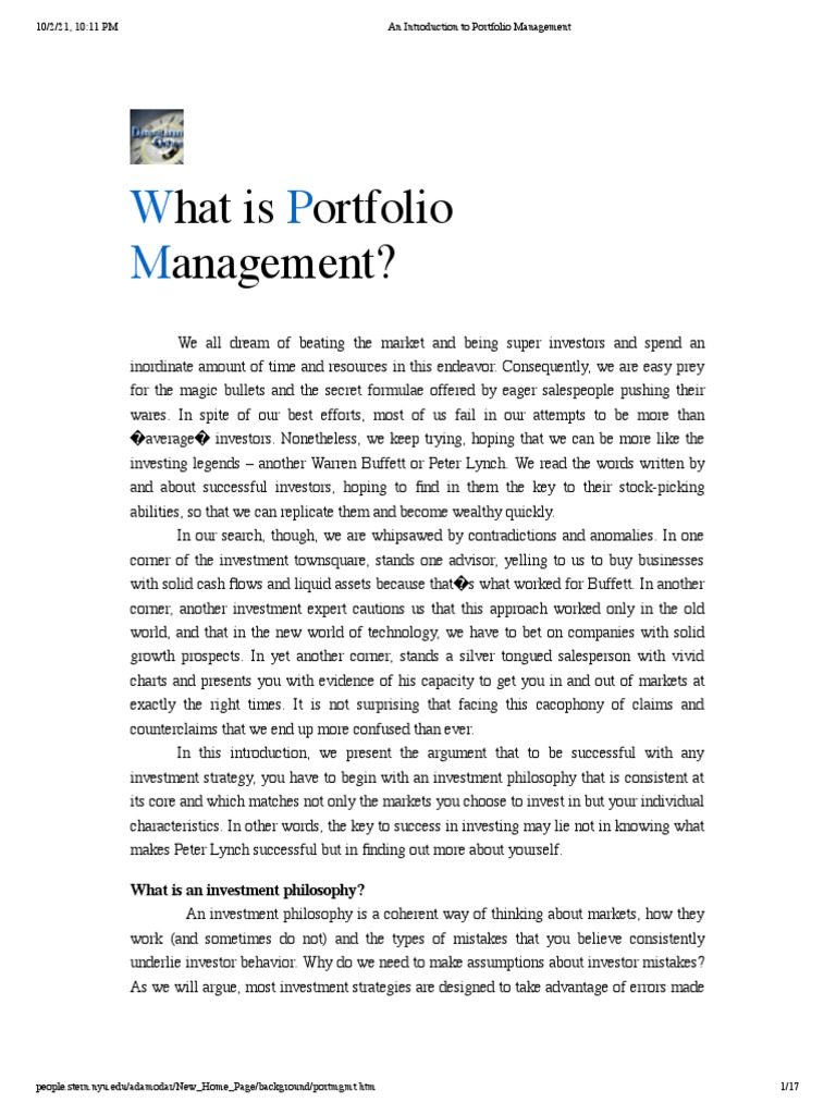 An Introduction To Portfolio Management | PDF | Investing | Investment ...