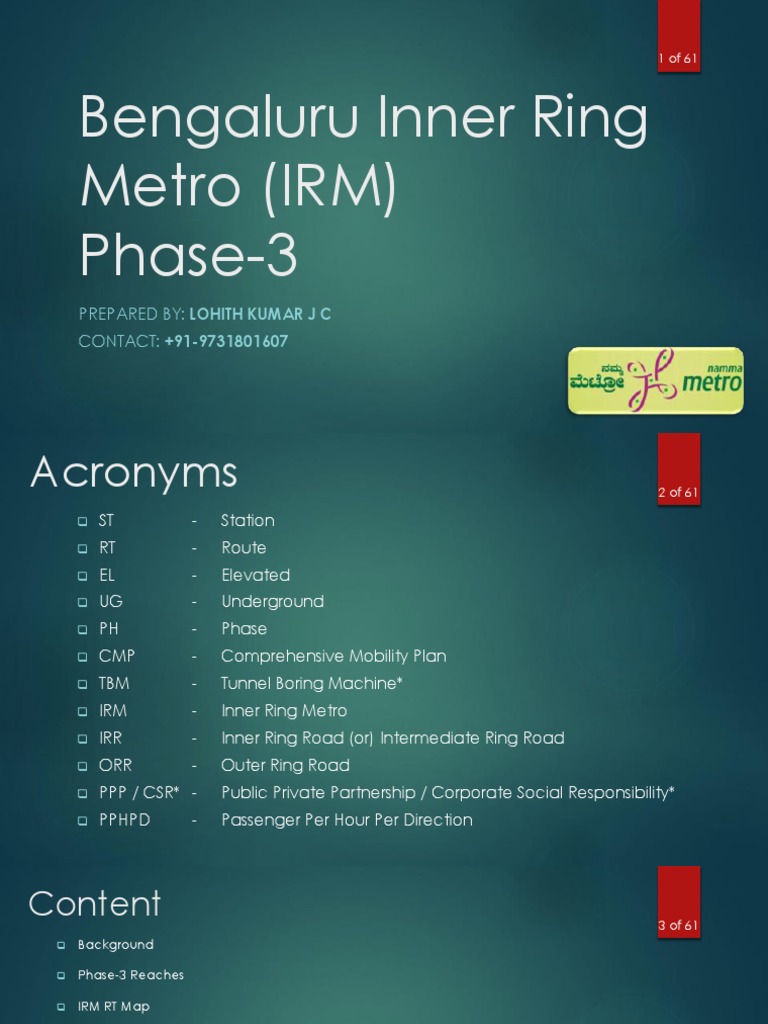 Bengaluru Inner Ring Metro IRM Project Report - Namma Metro Phase 3 - Final | PDF | Rapid ...