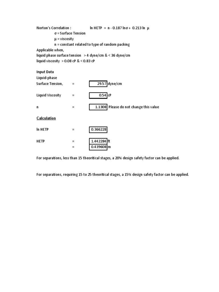 HETP Preliminary Calculation | PDF