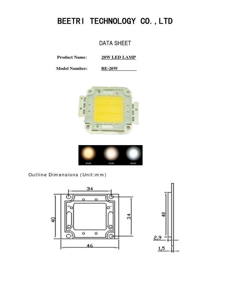20W Data Sheet | PDF | Light Emitting Diode | Lighting