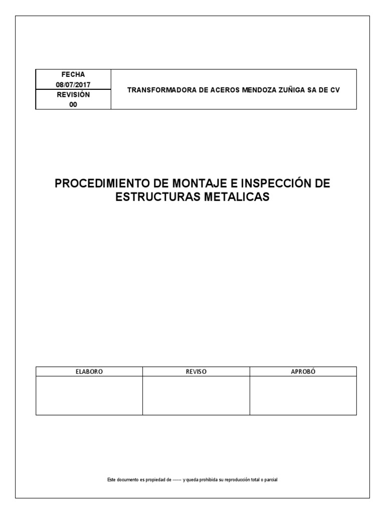 Procedimiento de Montaje e Inspeccion de Estructuras Metalicas | PDF | Soldadura | Construcción